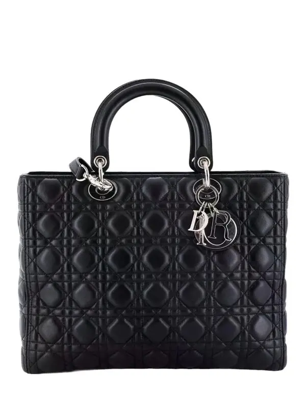 Dior Lady Bag Cannage Quilt Lambskin Large Tote Bag - Black