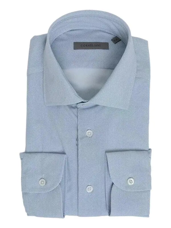 Corneliani Herringbone-pattern Stretch Shirt - Blue