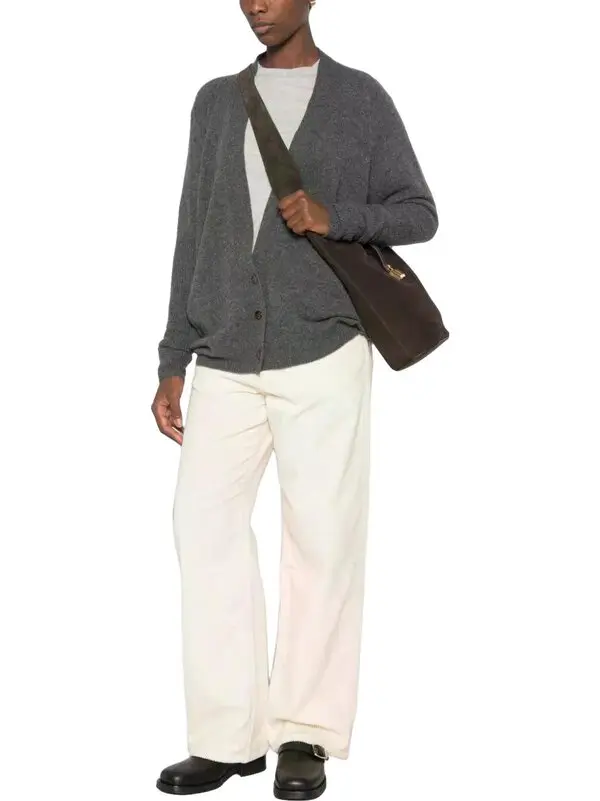 ALYSI V-neck Cardigan With Ribbed Trims - Grey