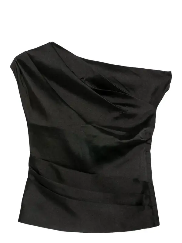 SELF-PORTRAIT Satin Asymmetric Draped Top - Black