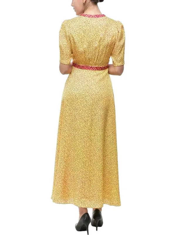 Saloni Tabitha Botanical-print Silk Dress - Yellow