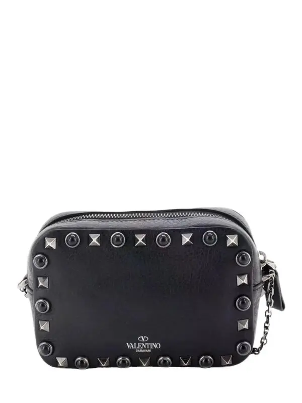 Valentino Garavani Rolling Rockstud Camera Leather Crossbody Bag With Cabochons - Black