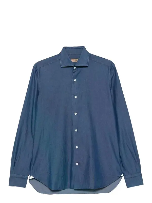 BARBA NAPOLI Cutaway-collar Long-sleeve Shirt - Blue