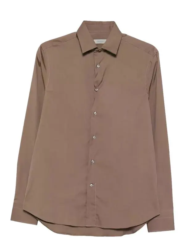 Canali Spread-collar Long-sleeve Shirt - Brown