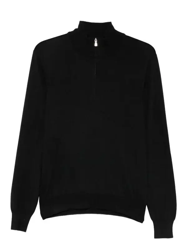 Tagliatore Quarter-zip Knitted Polo Shirt - Black