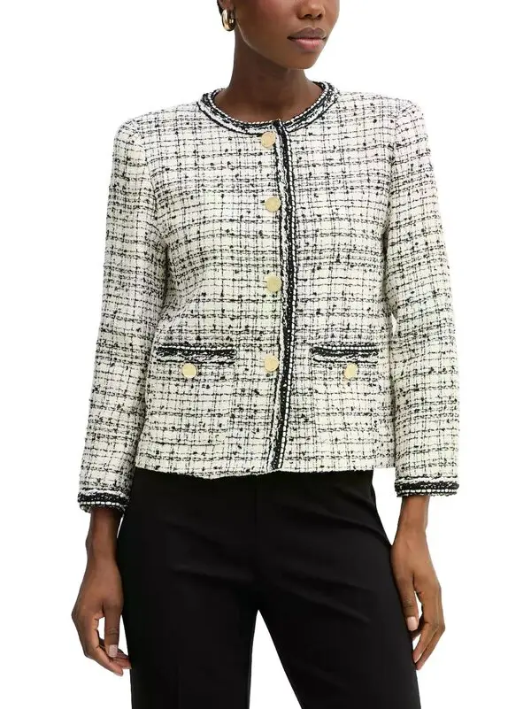 Luisa Spagnoli Textured Tweed Jacket With Gold-tone Logo Buttons - Neutrals