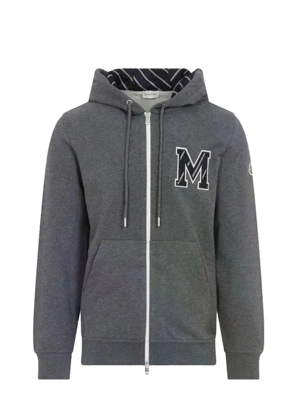 Moncler Monogram Cotton Zip-up Hoodie - Grey