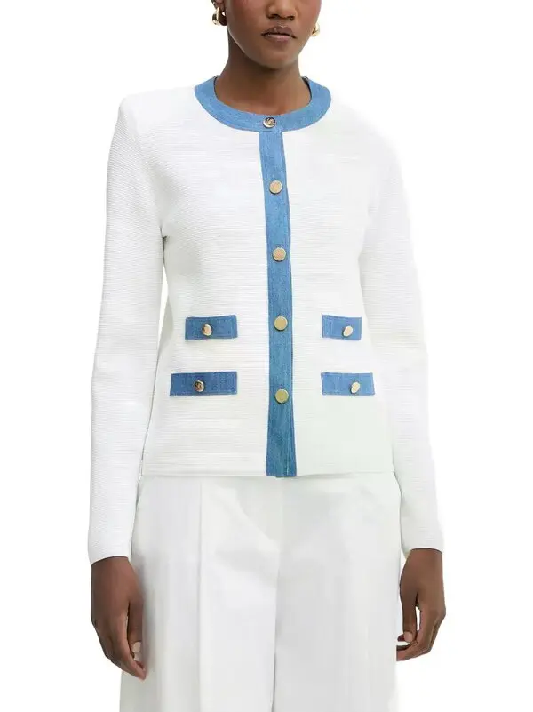 Luisa Spagnoli Denim-trimmed Button-up Cardigan - White