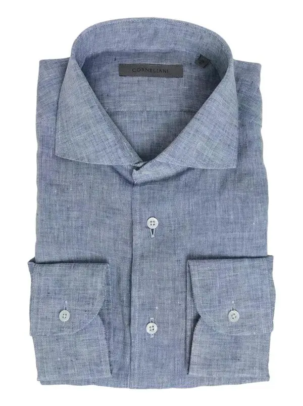 Corneliani French Collar Linen Shirt - Blue