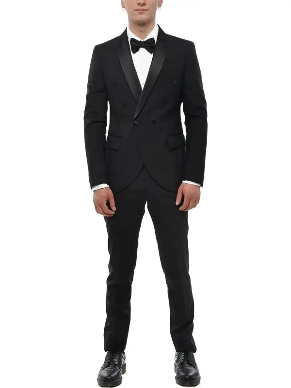 Corneliani Code Satin-lapel Double-breasted Suit - Black