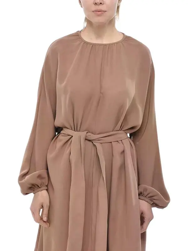 SUPER BLOND Midi Belted Silk Dress - Brown
