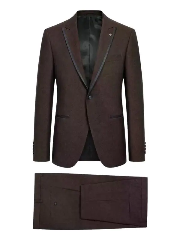 LUIGI BIANCHI MANTOVA Contrast-trim Notch-lapel Suit - Brown