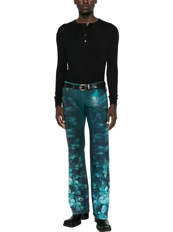Roberto Cavalli 2000s Floral Print Jeans - Blue