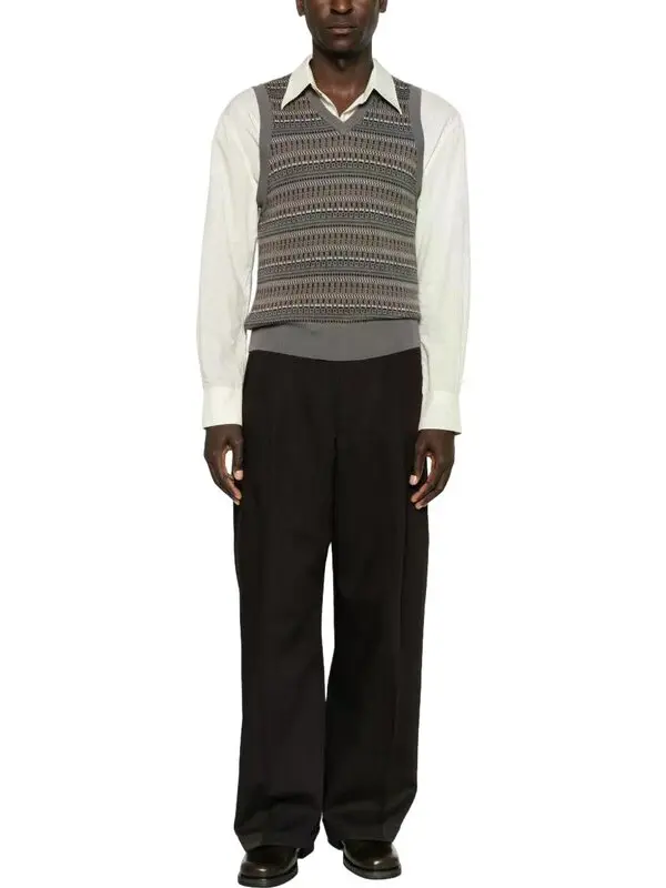 LEMAIRE V-neck Jacquard-knit Vest - Grey