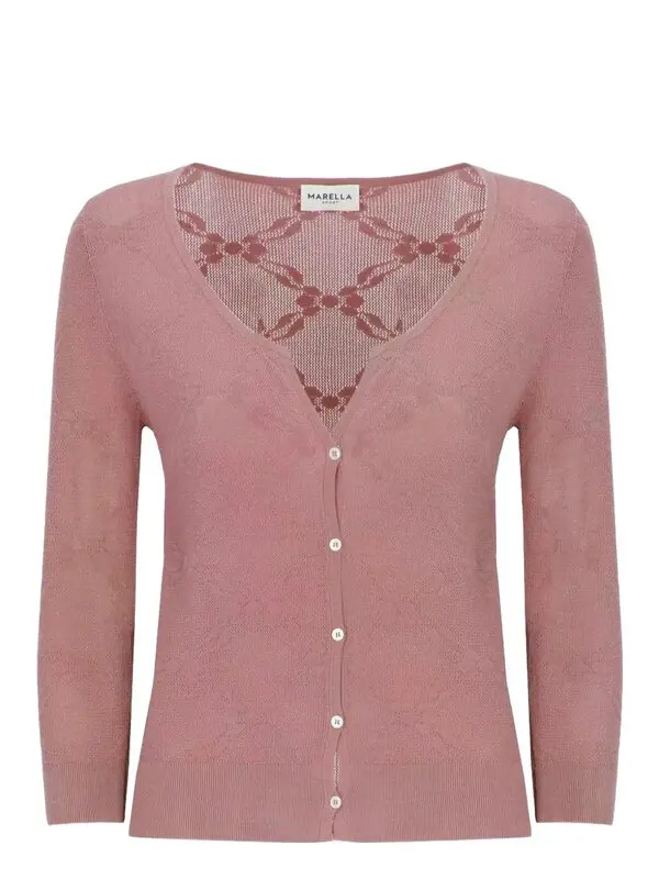 Marella Embroidered V-neck Cardigan - Pink