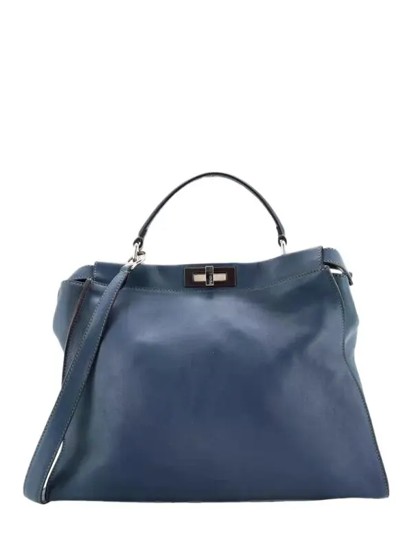 Fendi Peekaboo Rigid Leather Large Satchel - Blue