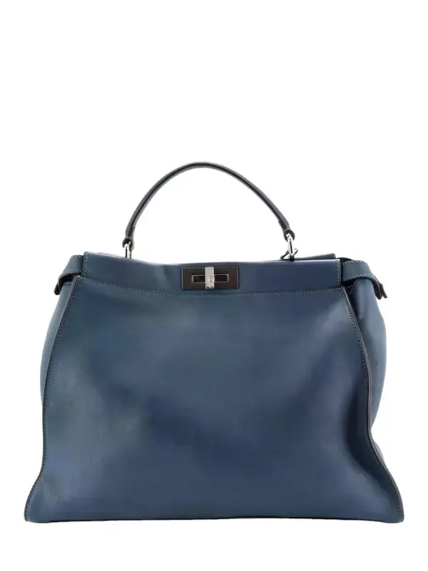 Fendi Peekaboo Rigid Leather Large Satchel - Blue