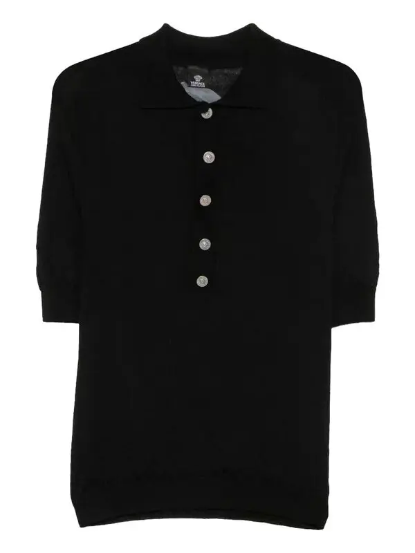 Versace 2000s Medusa Button-up Knit Polo - Black