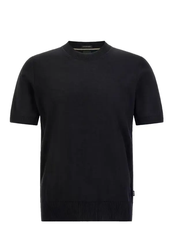 BOSS Short-sleeved Knit T-shirt In Merino Wool - Black