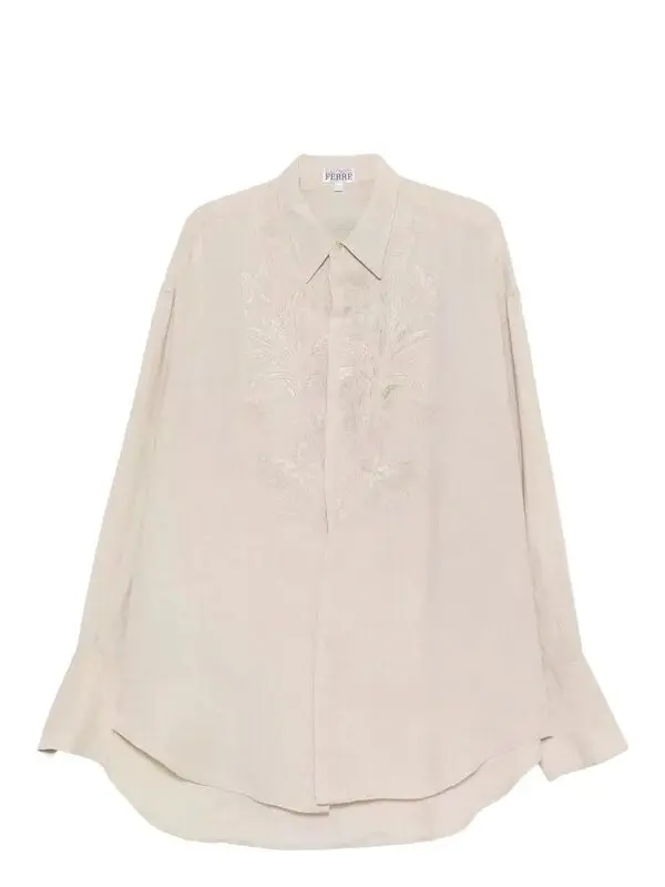 Gianfranco Ferre 1990s Embroidered Linen Shirt - Neutrals