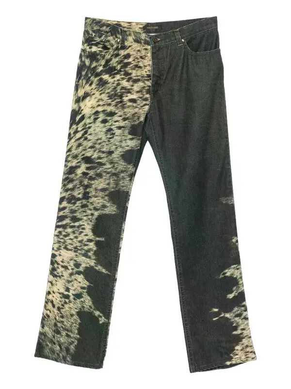 Roberto Cavalli 2000s Animal Print Paneled Jeans - Grey