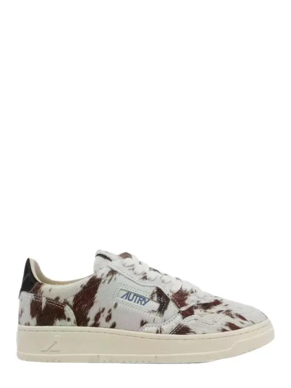 AUTRY Pony Fur Cow-print Lace-up Sneakers - White