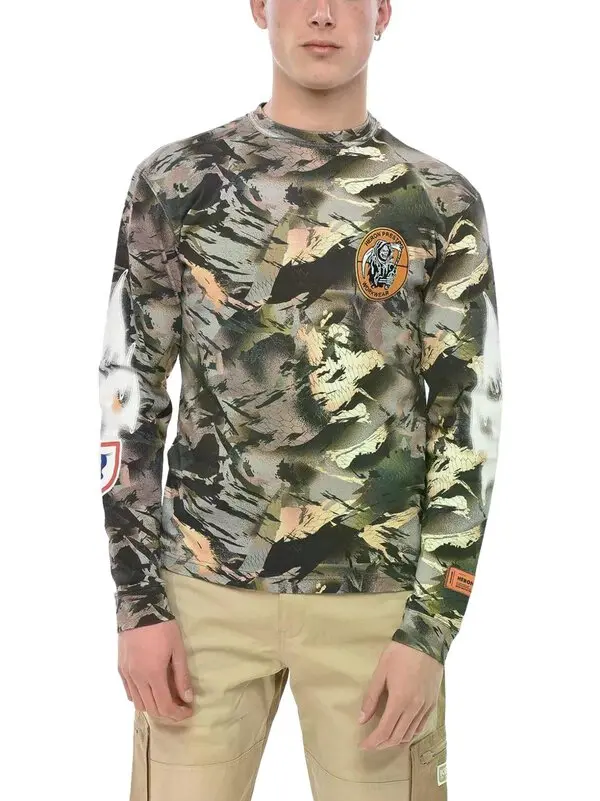 Heron Preston Camouflage Print Crew Neck Long Sleeve Sweater - Grey
