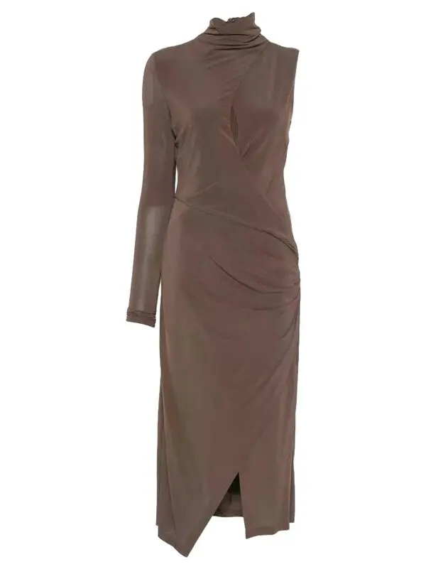 Pinko Asymmetric Cut-out Midi Dress - Brown