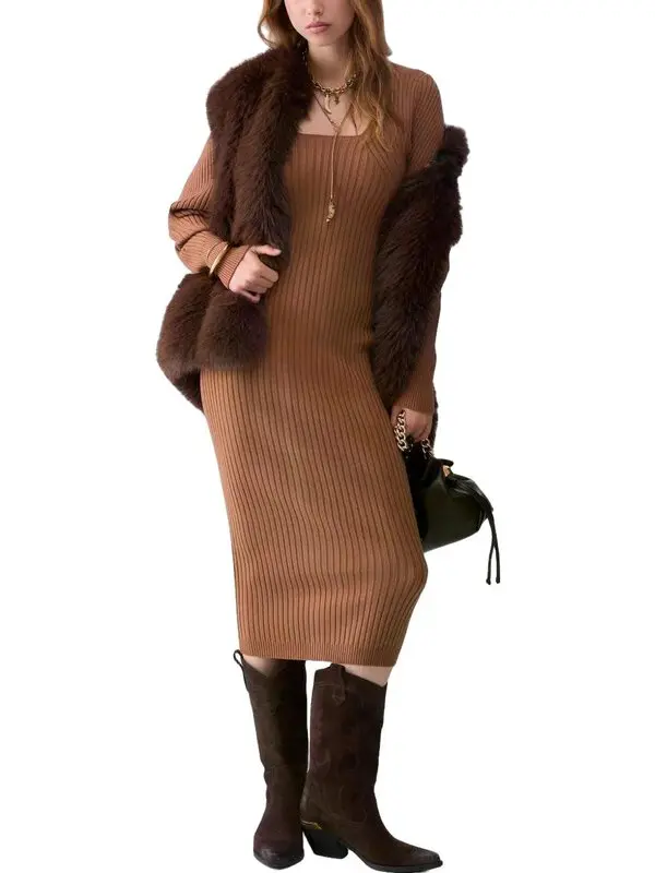 Liu Jo Balloon Knit Midi Dress - Brown