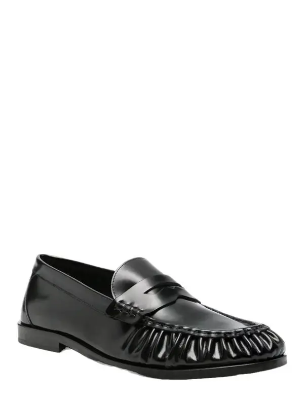 VINNY'S Ruched Detail Leather Loafers - Black