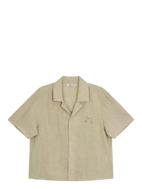 YOUNG N SANG Gingham-check Camp-collar Shirt - Neutrals
