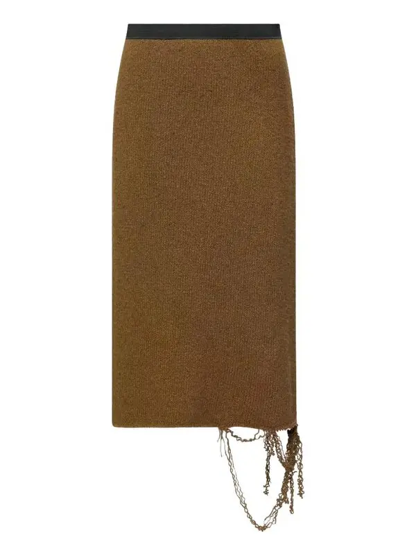 MAISON MARGIELA Knitted Midi Skirt With Distressed Detailing - Brown