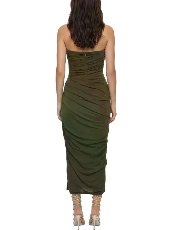 Alex Perry Ruched Strapless Midi Dress - Green