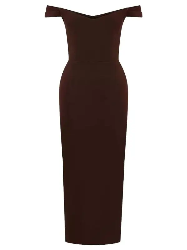 Alex Perry Off-shoulder Midi Dress - Brown