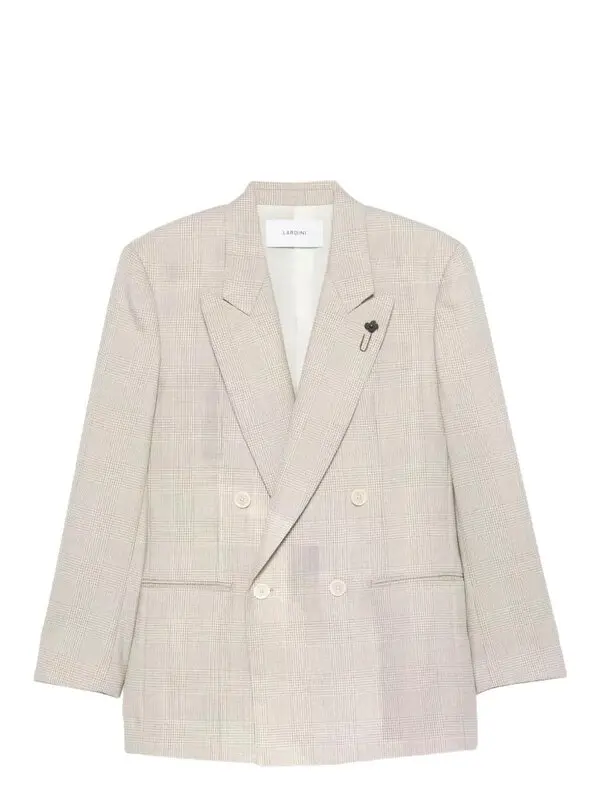 LARDINI Houndstooth Pattern Double-breasted Blazer - Neutrals