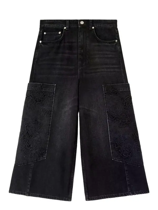 GANNI Floral Embroidered Cargo Jeans - Black
