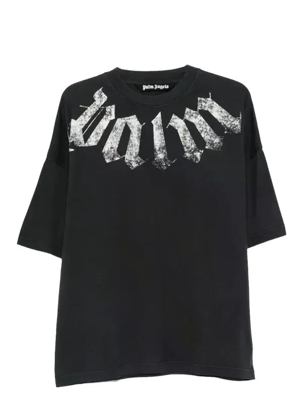 Palm Angels Big Neck Logo Printed T-shirt - Black