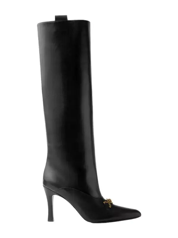 Versace Marisa Knee-high Leather Boots With Medusa Hardware - Black