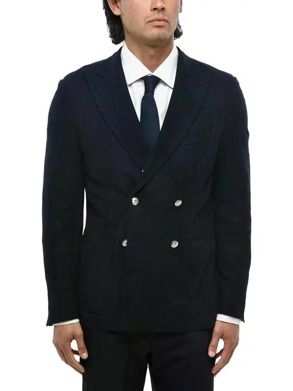 Corneliani Textured Double-breasted Blazer - Blue