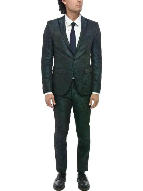 Corneliani Damask-pattern Satin-trim Suit - Green