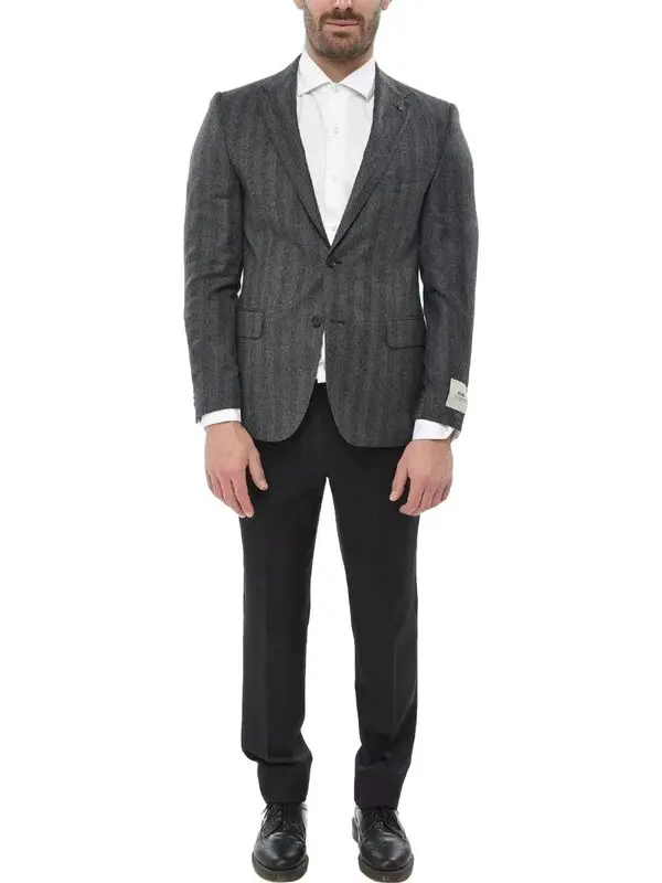 Corneliani Herringbone-pattern Wool Blazer - Grey