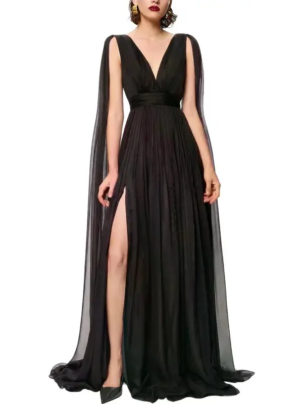 FRAMBOISE Yamina Cape-style Maxi Dress - Black