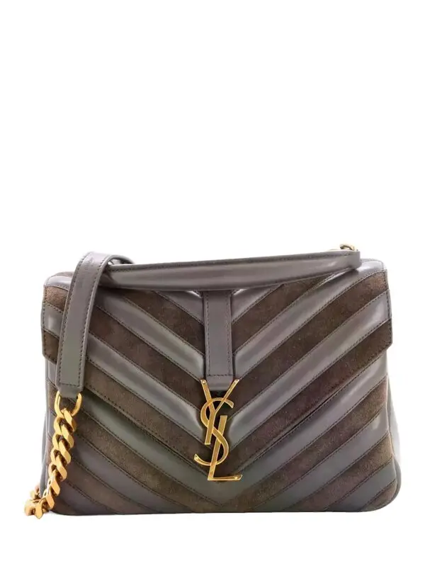Saint Laurent Matelassé Chevron Leather And Suede Shoulder Bag - Grey