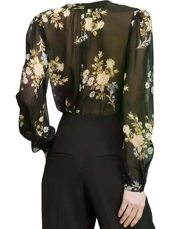 Veronica Beard Ashlynn Floral Print High Neck Blouse - Black