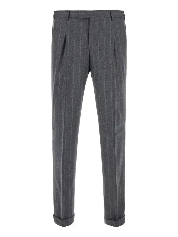 PT TORINO Pinstripe Pattern Pleated Trousers - Grey
