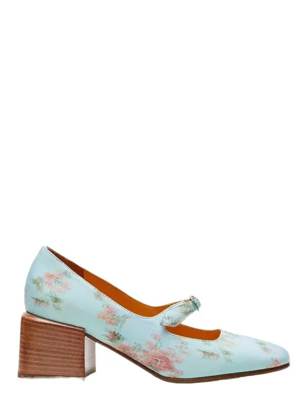 LILI CURIA Ginger Floral-print Block Heel Pumps - Blue