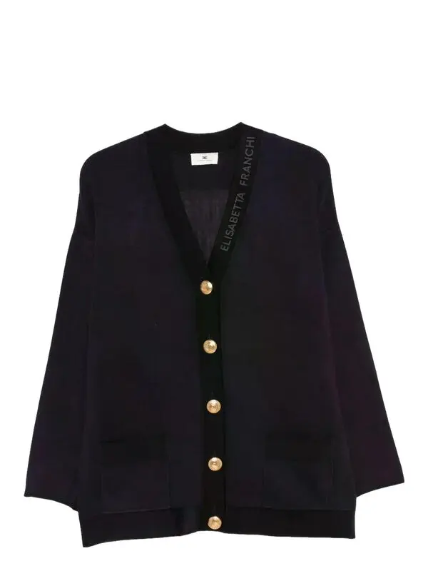 Elisabetta Franchi V-neck Cardigan With Logo Detail - Black
