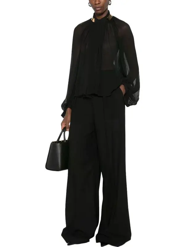 Elisabetta Franchi Metal-collar Pleated Sheer Blouse - Black