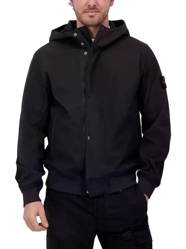 Stone Island Light Soft Shell Hooded Jacket - Black