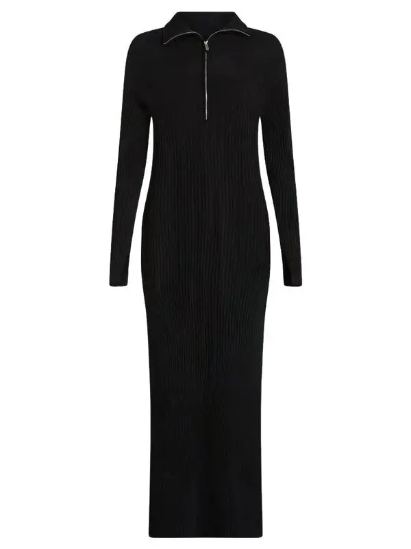 Karl Lagerfeld Ribbed-knit Maxi Dress With Half-zip - Black